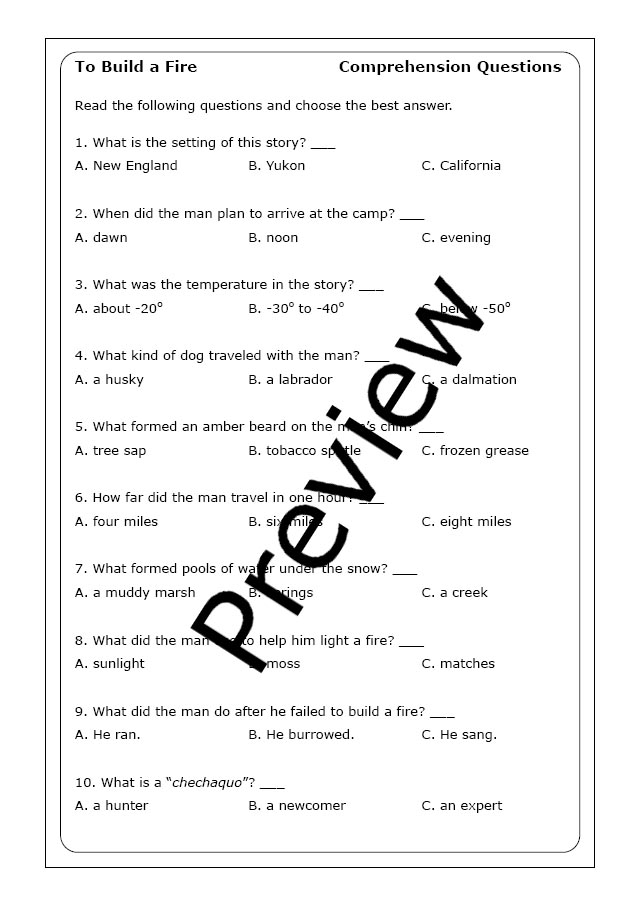 Jack London "To Build a Fire" worksheets | Made By Teachers