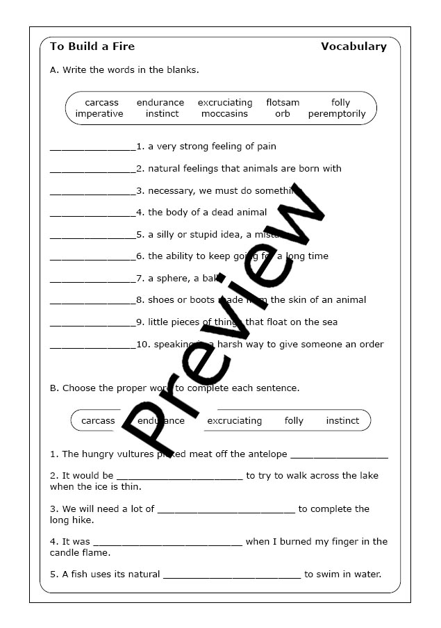 Jack London "To Build a Fire" worksheets | Made By Teachers