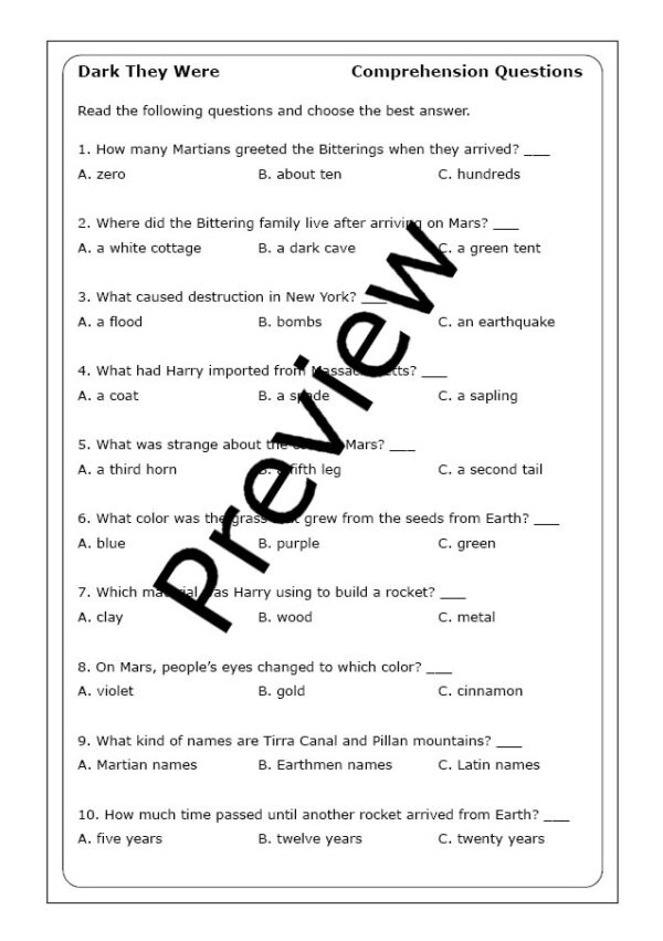 Ray Bradbury "Dark They Were and Golden Eyed" worksheets | Made By Teachers