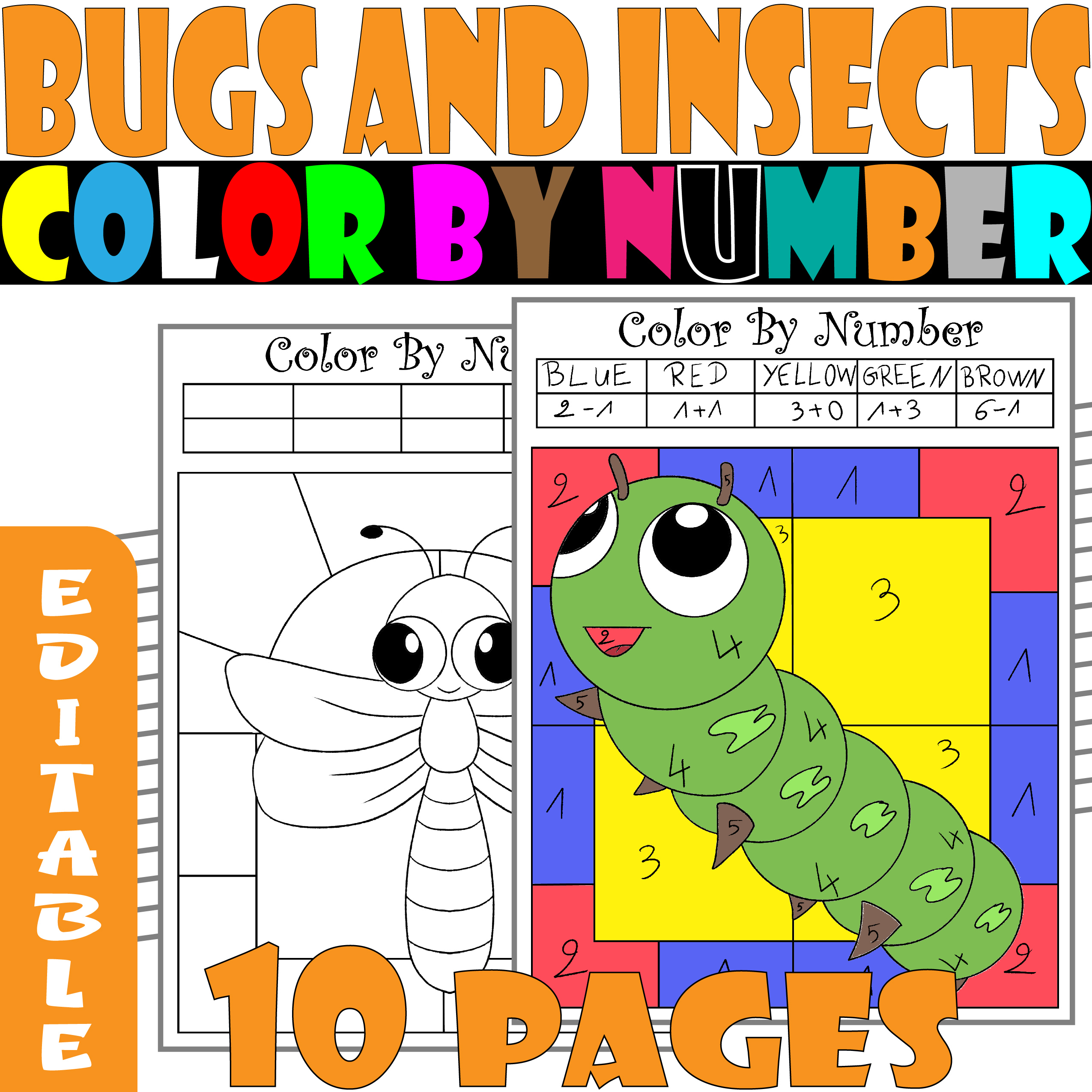 BUGS AND INSECTS color by number Editable , BUGS AND INSECTS Coloring ...