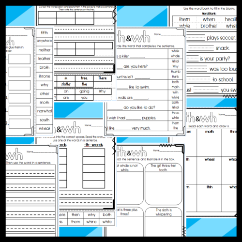 WH and TH Worksheets: Cut and Paste Sorts, Cloze, Read and Draw and ...