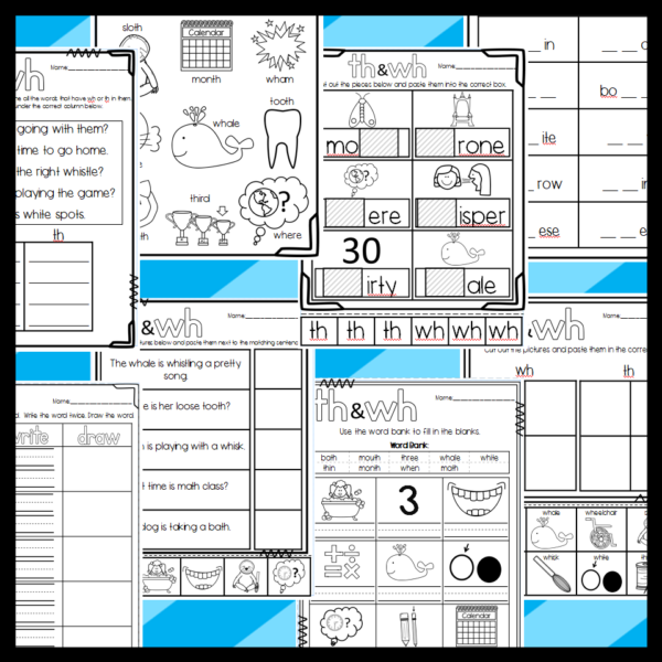 WH and TH Worksheets: Cut and Paste Sorts, Cloze, Read and Draw and ...