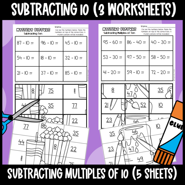 Adding and Subtracting Multiples of 10: Mystery Picture Worksheets ...