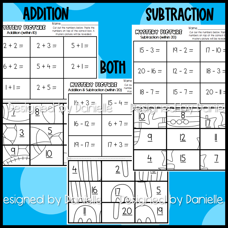 Addition and Subtraction Worksheets: Mystery Pictures for Adding and ...