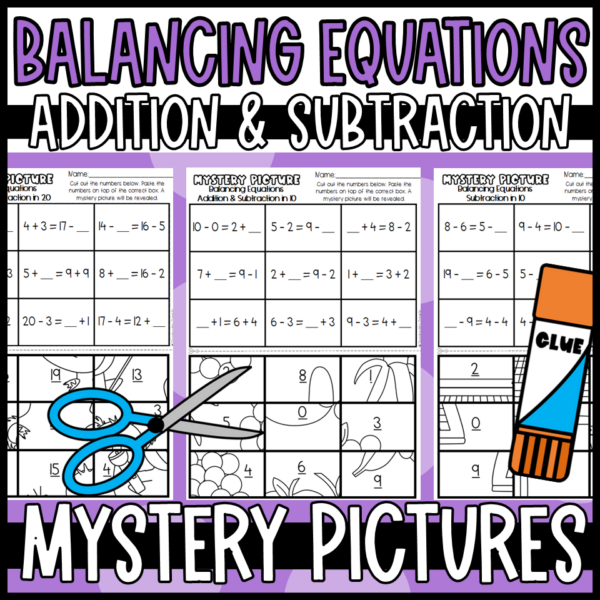 Balancing Equations: Mystery Picture Worksheets [Addition and ...