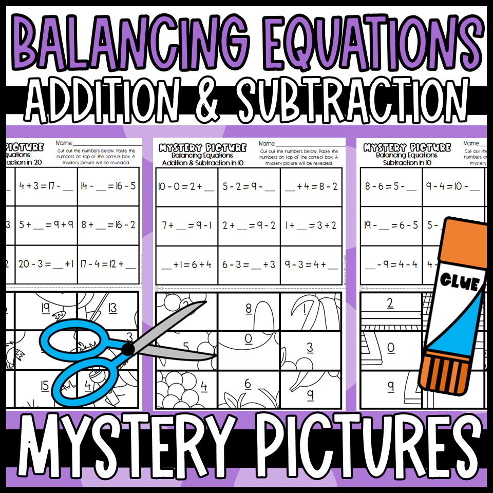 Balancing Equations: Mystery Picture Worksheets [Addition and ...