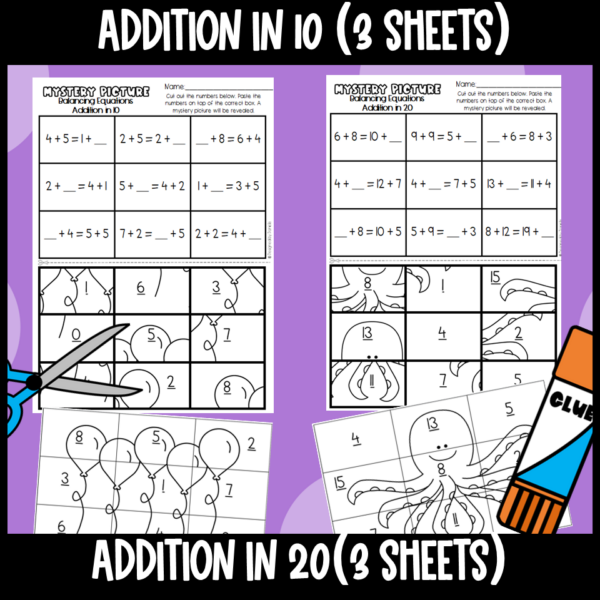 Balancing Equations: Mystery Picture Worksheets [Addition and ...