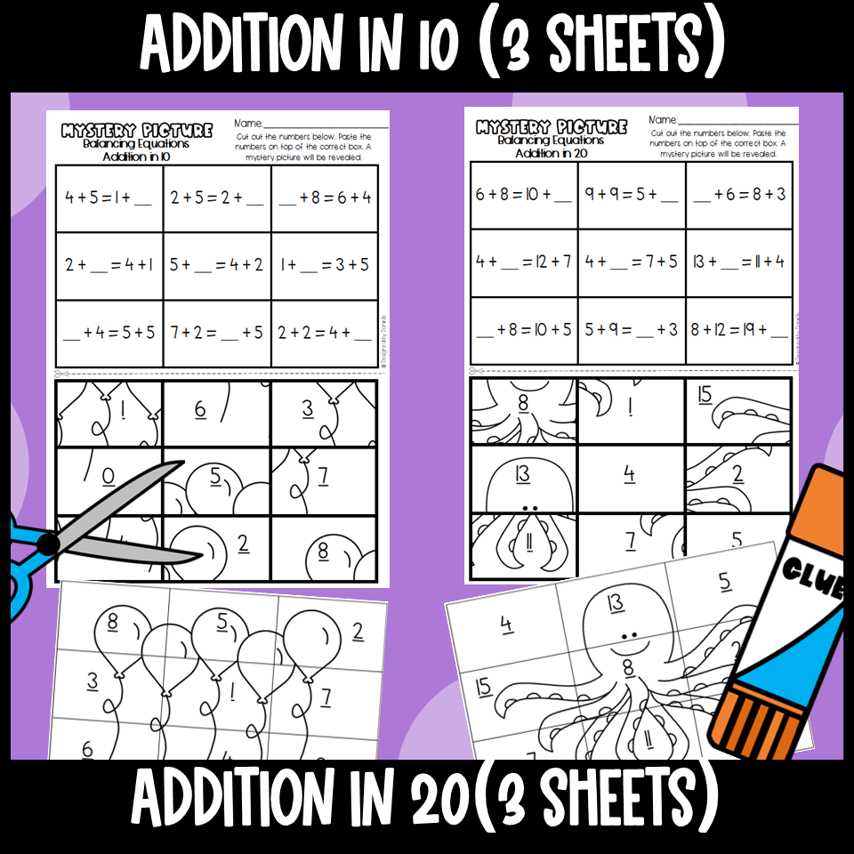 Balancing Equations: Mystery Picture Worksheets [Addition and ...