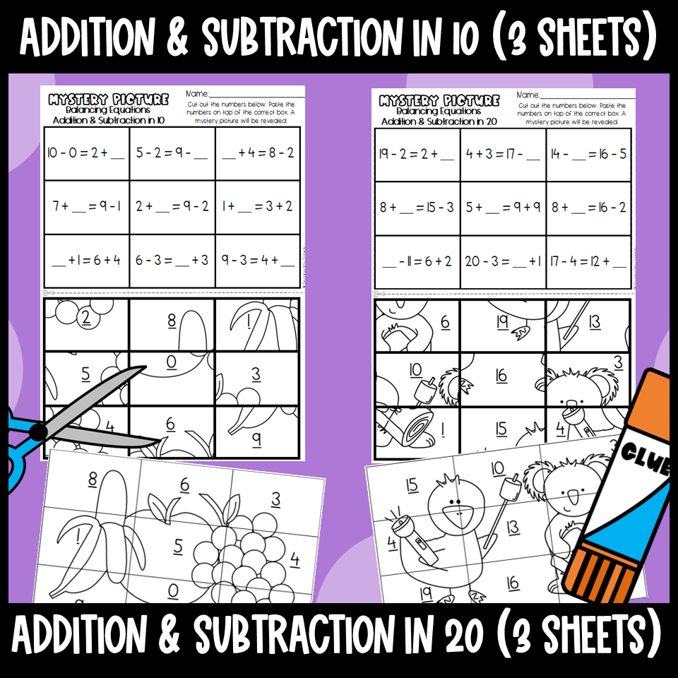 Balancing Equations: Mystery Picture Worksheets [Addition and ...