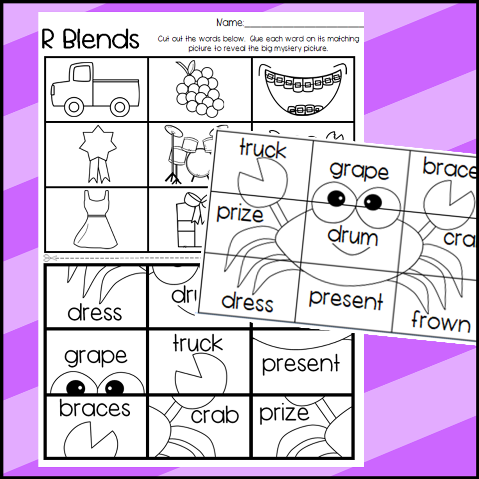 Beginning Blends Fun Mystery Picture Worksheets: Cut and Paste | Made ...