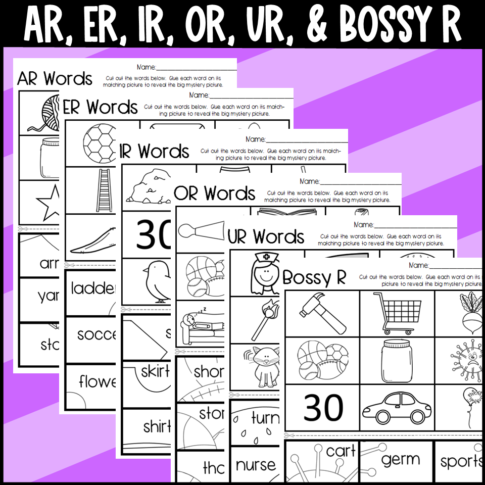 Bossy R Mystery Picture Worksheets: AR, OR, ER, IR, and UR | Made By ...