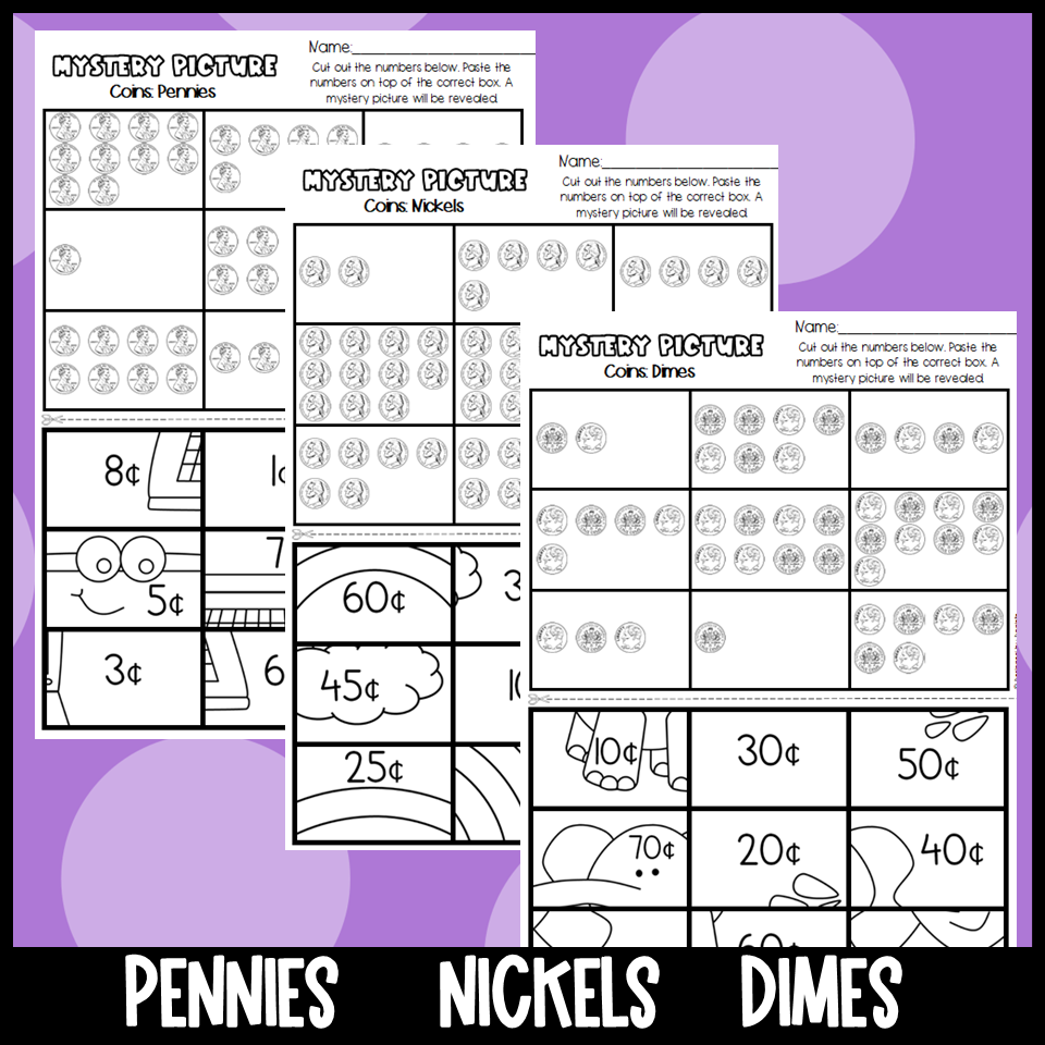Counting Coins Mystery Picture Money Worksheets Pennies Nickels Dimes ...