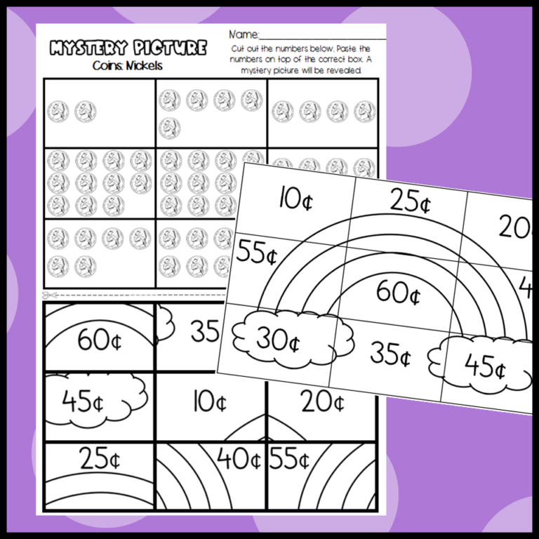 Counting Coins Mystery Picture Money Worksheets Pennies Nickels Dimes ...