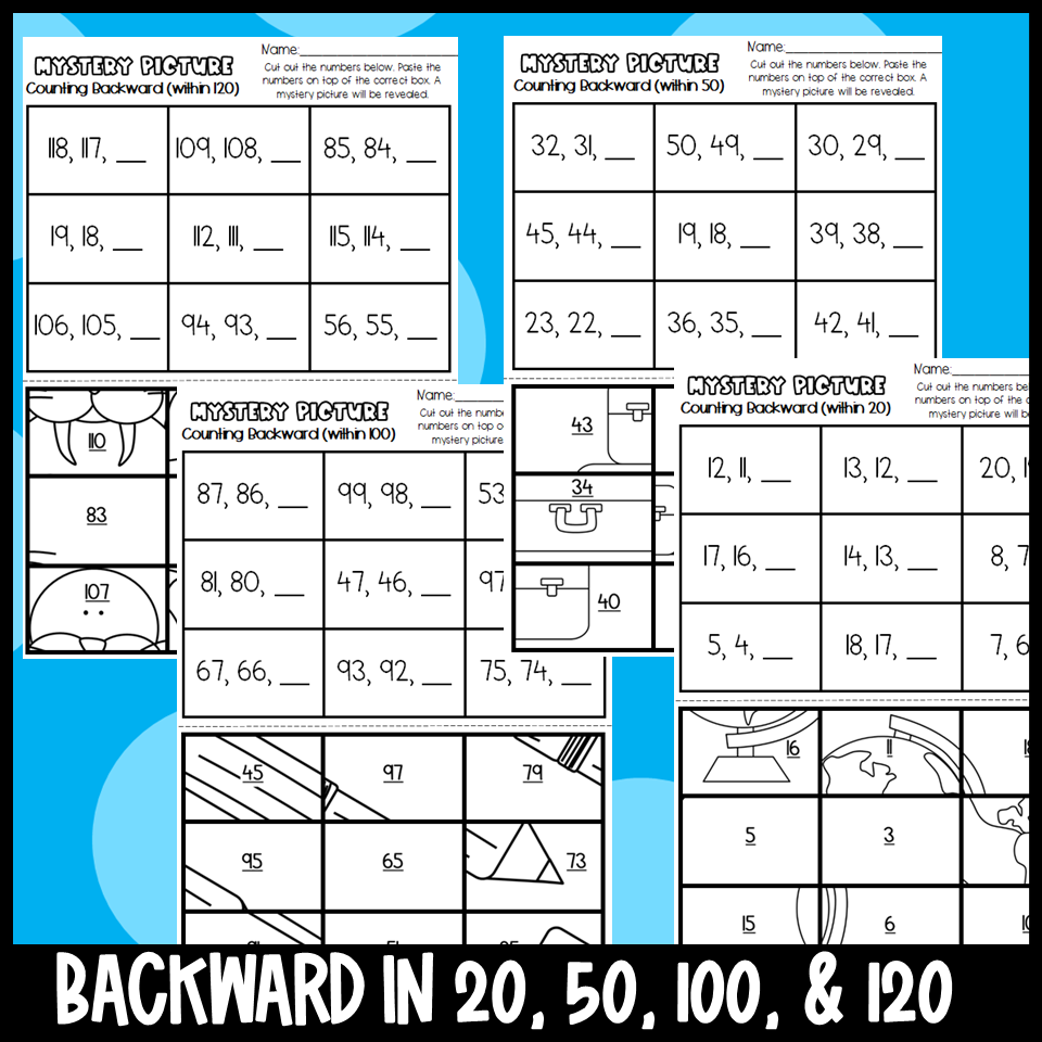 Counting Forward and Backward in 20, 50, 100, & 120: Mystery Picture ...