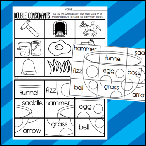 Double Consonants Mystery Picture Cut and Paste Worksheets | Made By ...