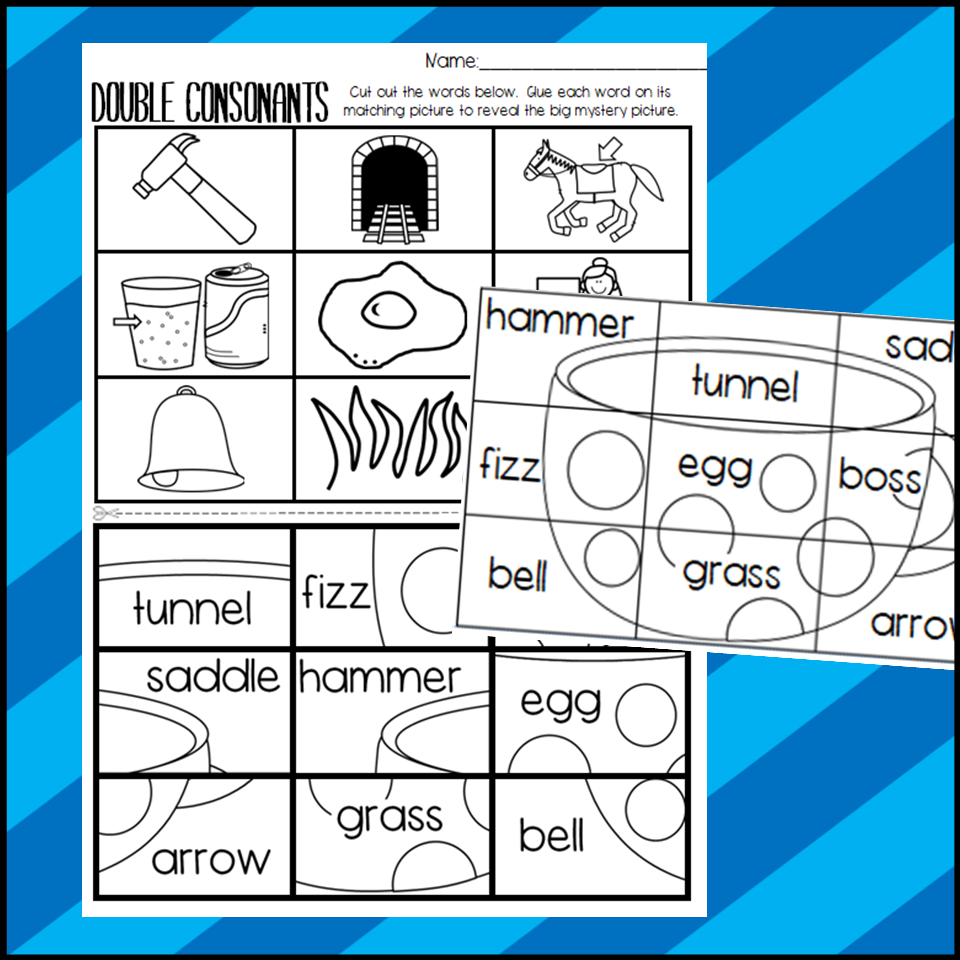 Double Consonants Mystery Picture Cut and Paste Worksheets | Made By ...
