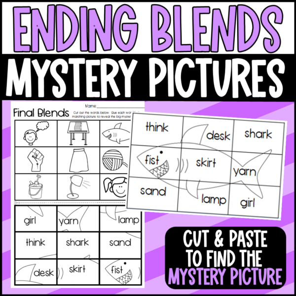Ending Blends Mystery Picture Worksheets: Cut and Paste | Made By Teachers