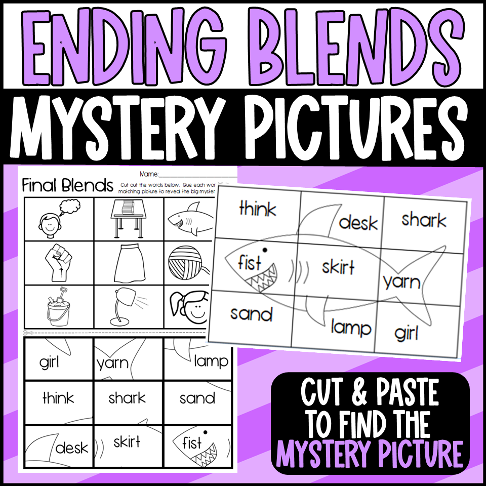 Ending Blends Mystery Picture Worksheets: Cut and Paste | Made By Teachers