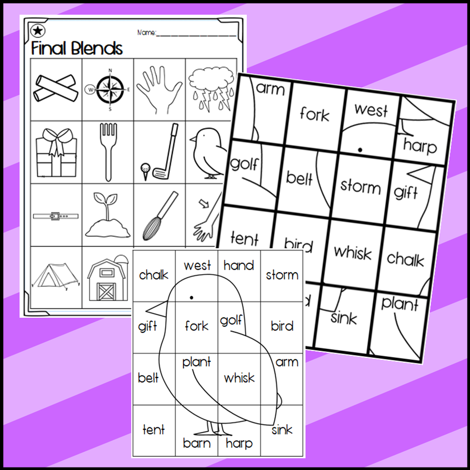 Ending Blends Mystery Picture Worksheets: Cut and Paste | Made By Teachers