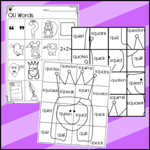 QU Words Mystery Pictures: Fun Cut and Paste Worksheets - Made By Teachers
