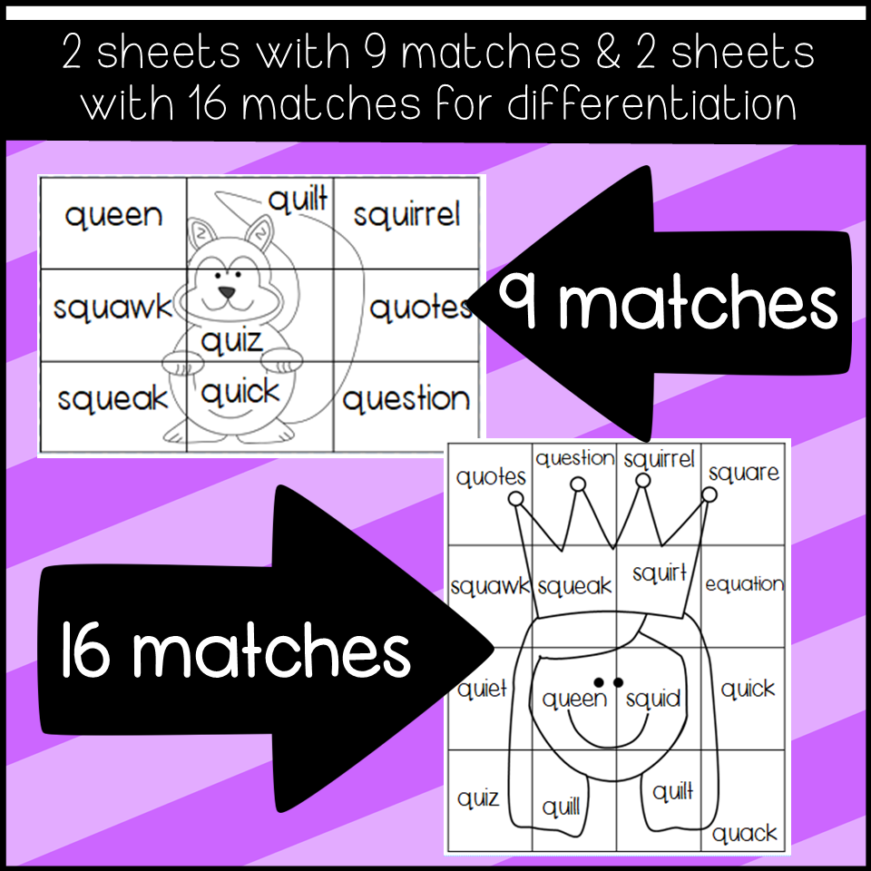 QU Words Mystery Pictures: Fun Cut and Paste Worksheets | Made By Teachers