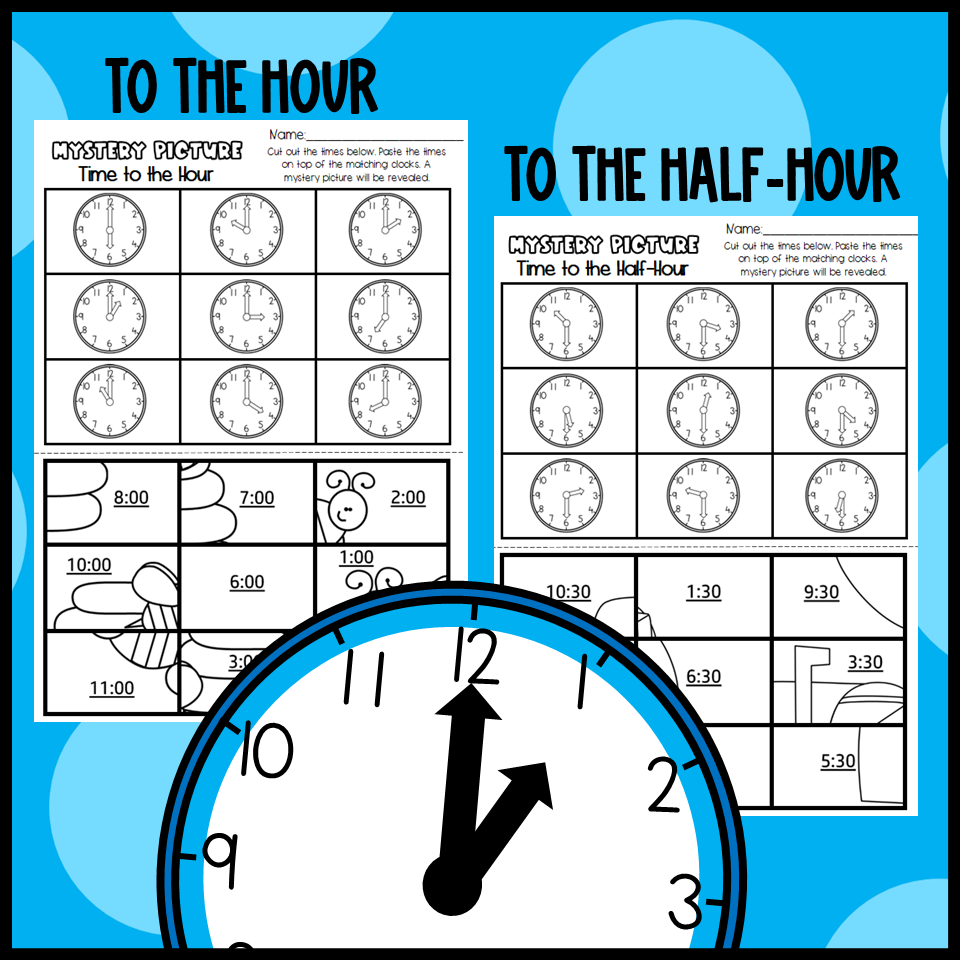 Telling Time to the Hour, Half-Hour and Quarter Hour Mystery Picture ...