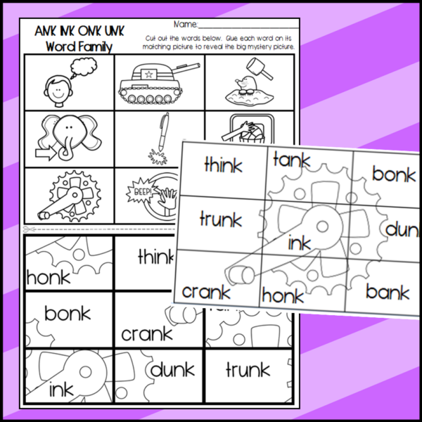Word Families Mystery Pictures: Cut and Paste Worksheets | Made By Teachers