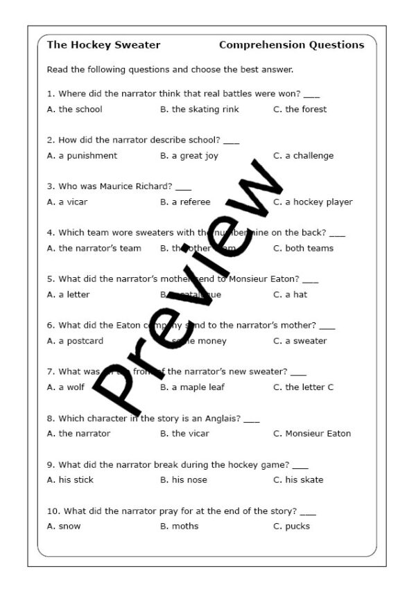 Roch Carrier "The Hockey Sweater" worksheets | Made By Teachers