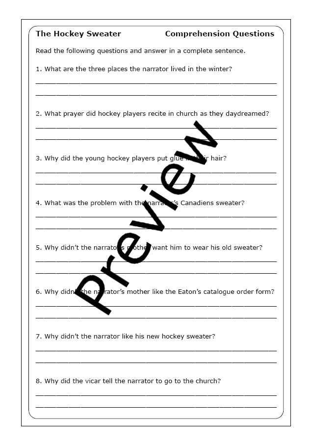 Roch Carrier "The Hockey Sweater" worksheets - Made By Teachers