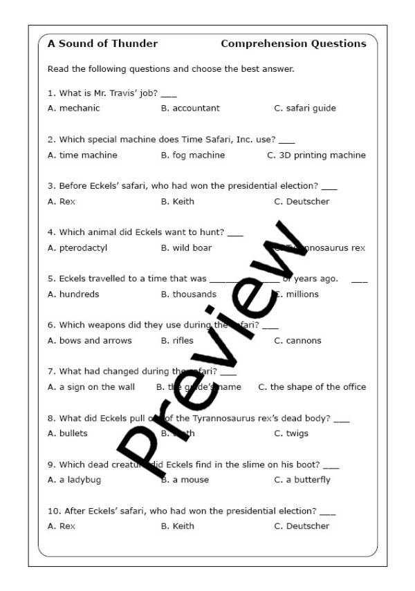 Ray Bradbury "A Sound of Thunder" worksheets - Made By Teachers