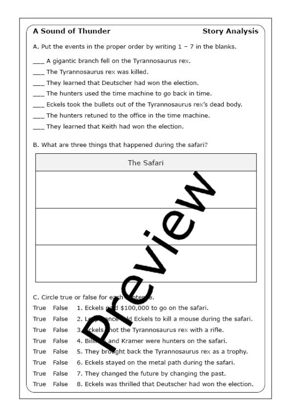 Ray Bradbury "A Sound of Thunder" worksheets - Made By Teachers