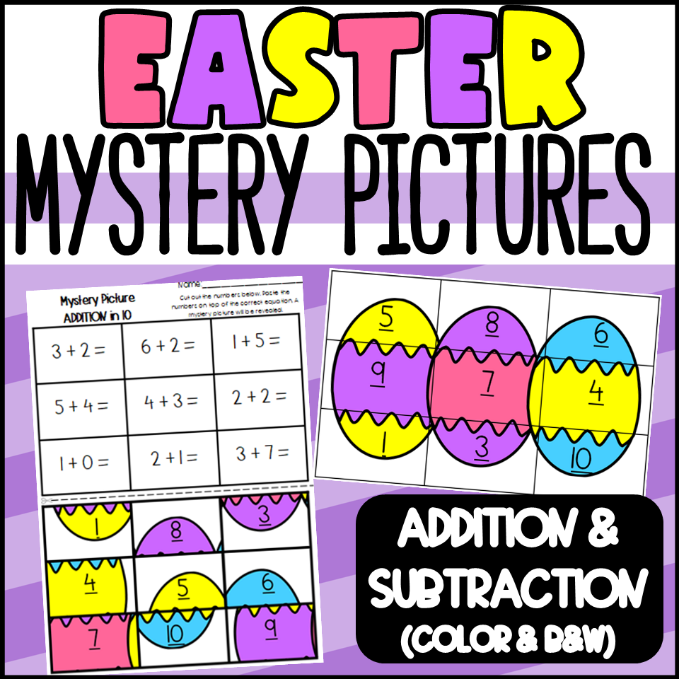 Easter Addition and Subtraction Mystery Picture Worksheets | Made By ...