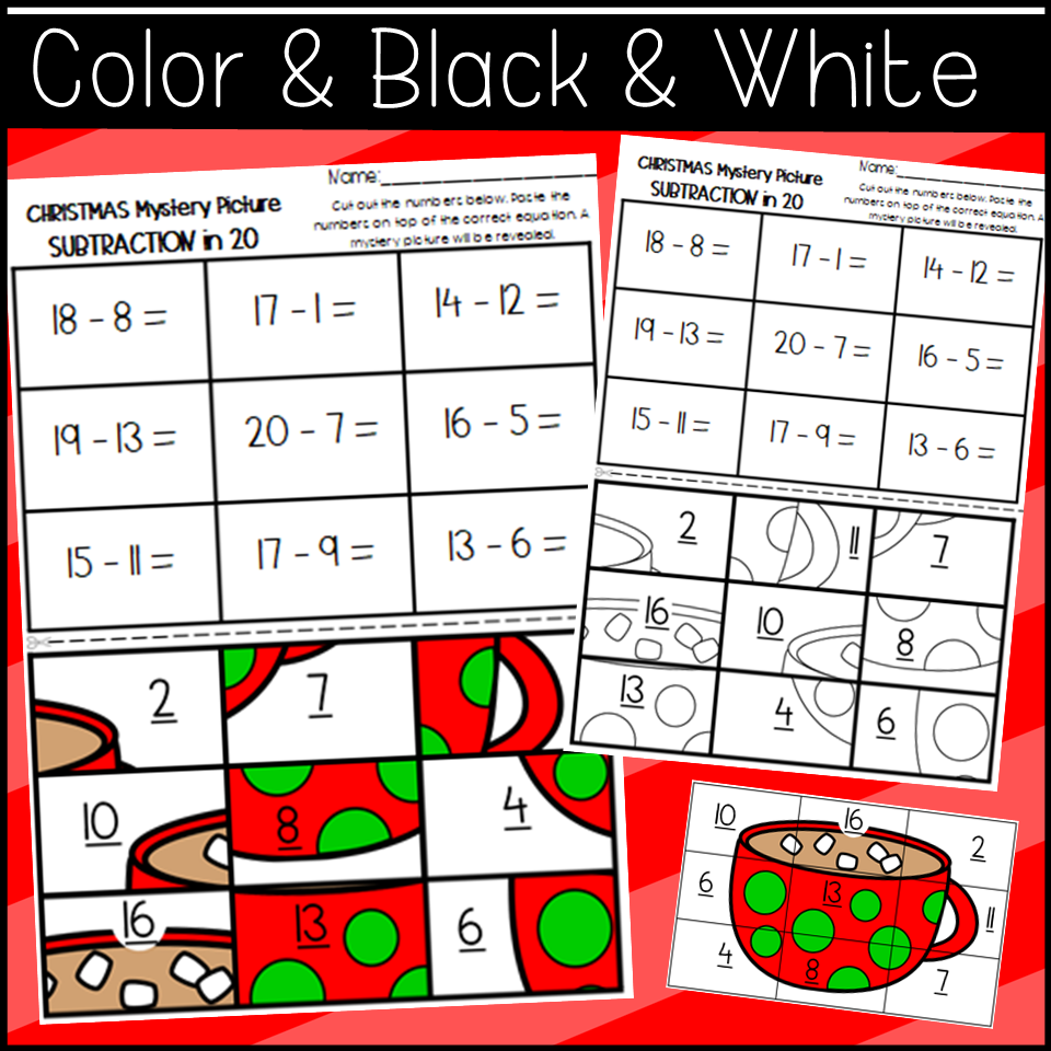 Christmas Addition and Subtraction Mystery Picture Worksheets | Made By ...