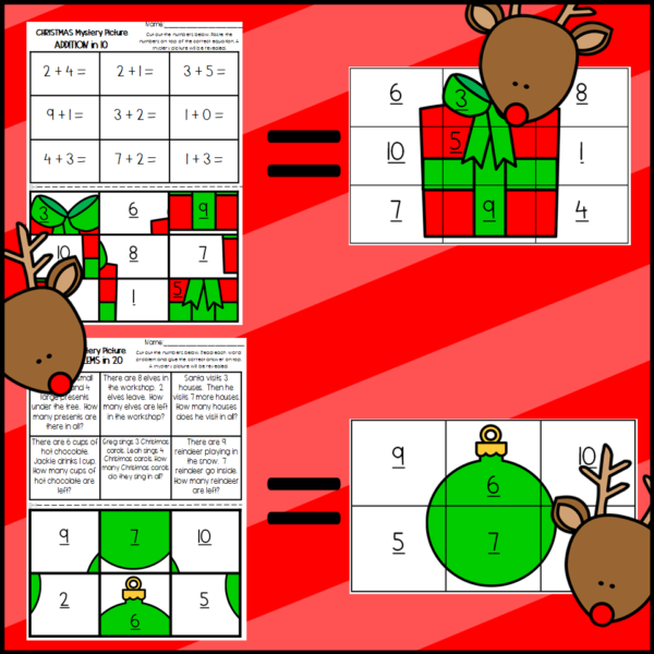 Christmas Addition and Subtraction Mystery Picture Worksheets | Made By ...