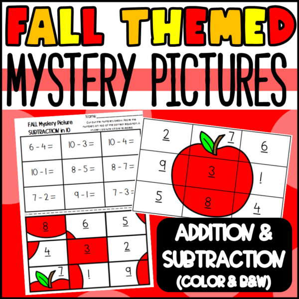 FALL Addition and Subtraction Mystery Picture Worksheets | Made By Teachers