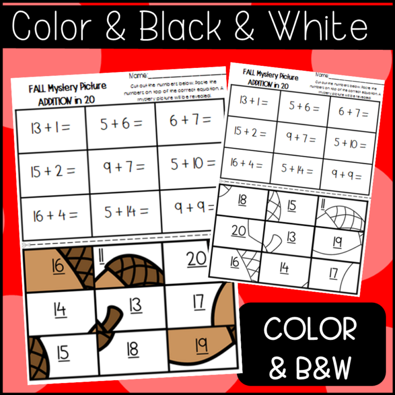 FALL Addition and Subtraction Mystery Picture Worksheets | Made By Teachers