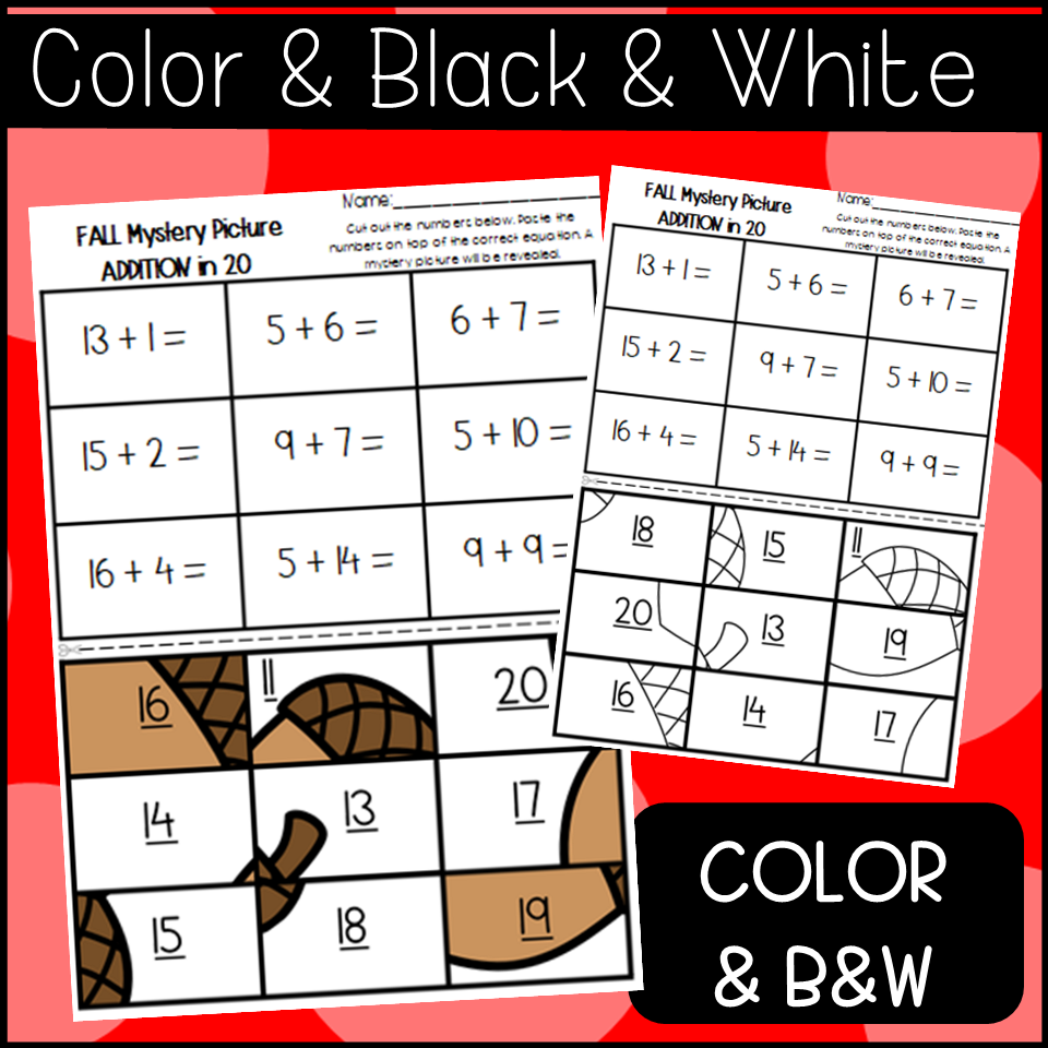 FALL Addition and Subtraction Mystery Picture Worksheets | Made By Teachers