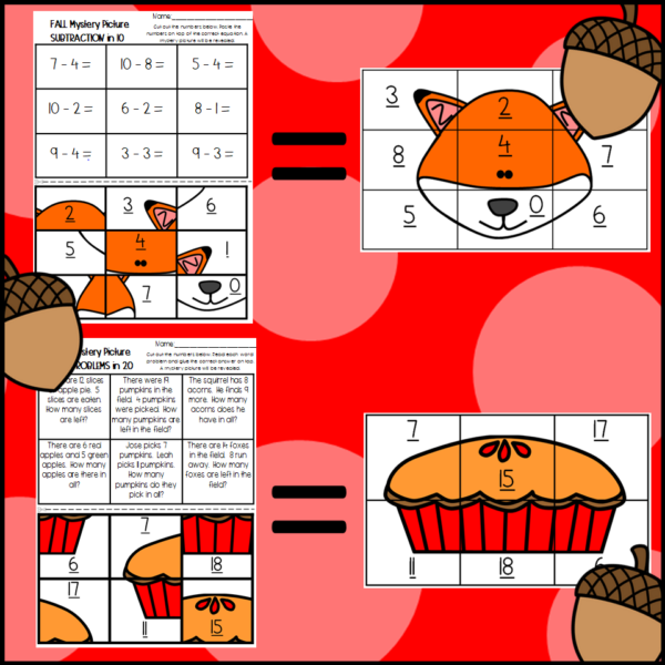 FALL Addition and Subtraction Mystery Picture Worksheets - Made By Teachers