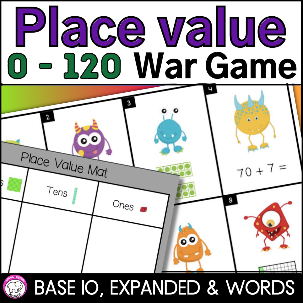Math place value War card game to 120 comparing base 10, expanded and ...