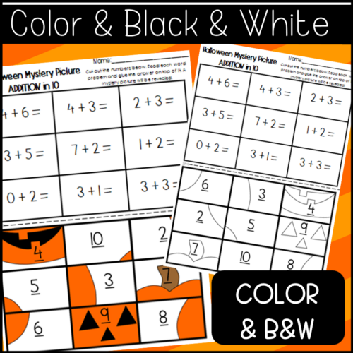 Halloween Addition and Subtraction Mystery Picture Worksheets | Made By ...