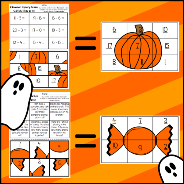 Halloween Addition and Subtraction Mystery Picture Worksheets | Made By ...
