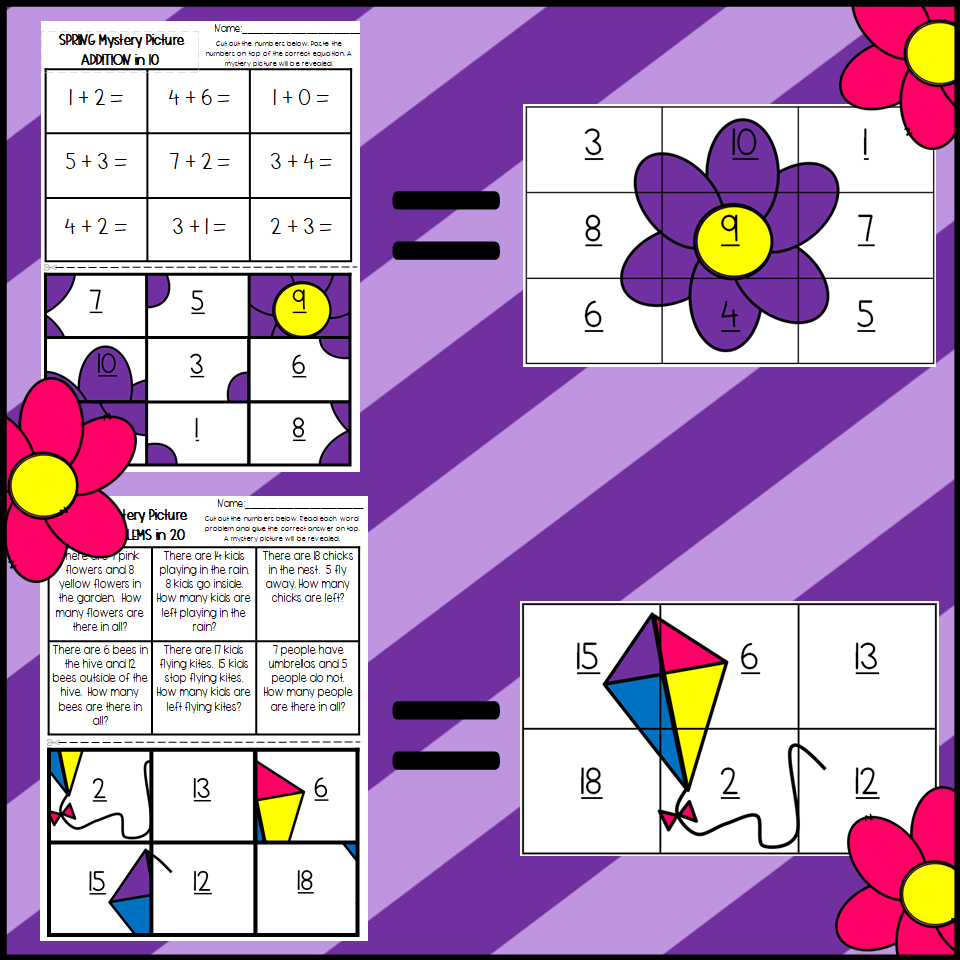 SPRING Addition and Subtraction Mystery Picture Worksheets | Made By ...