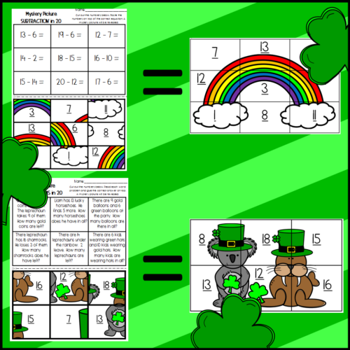 St Patrick's Day Addition and Subtraction Mystery Picture Worksheets ...