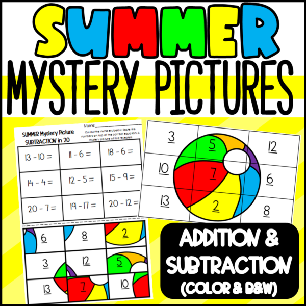 SUMMER Addition and Subtraction Mystery Picture Worksheets | Made By ...