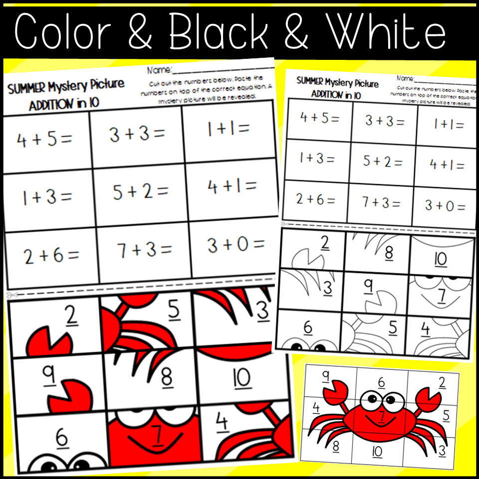 SUMMER Addition and Subtraction Mystery Picture Worksheets | Made By ...