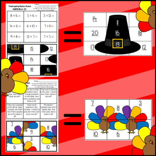Thanksgiving Addition and Subtraction Mystery Picture Worksheets - Made ...