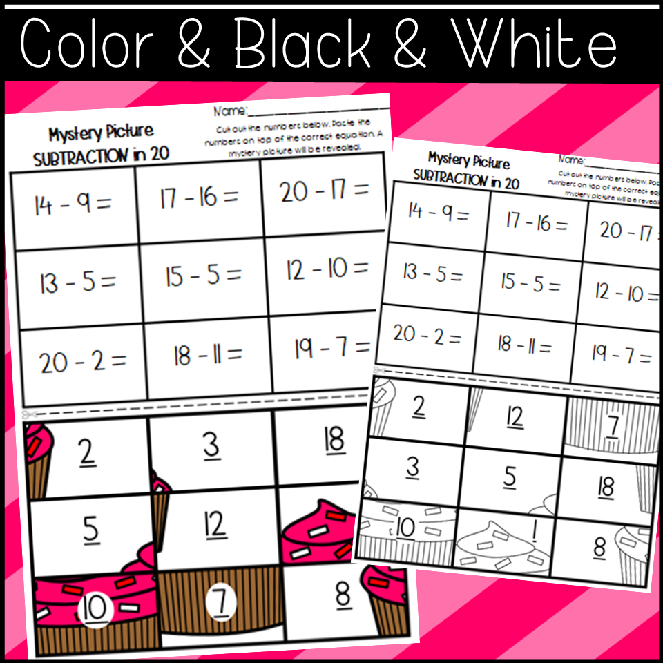 Valentine's Day Addition and Subtraction Mystery Picture Worksheets ...