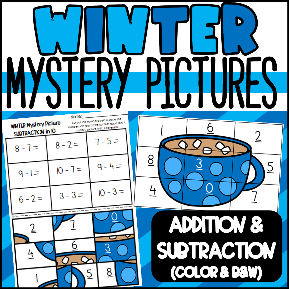 WINTER Addition and Subtraction Mystery Picture Worksheets | Made By ...