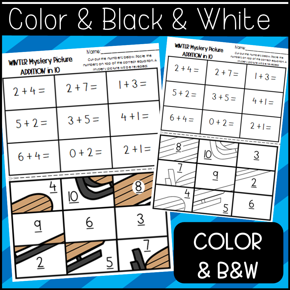 WINTER Addition and Subtraction Mystery Picture Worksheets | Made By ...