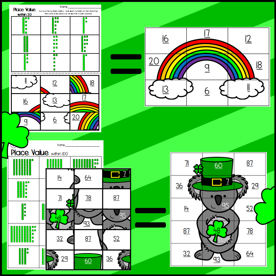 St Patrick's Day Place Value Mystery Pictures: Tens and Ones: within 20 ...